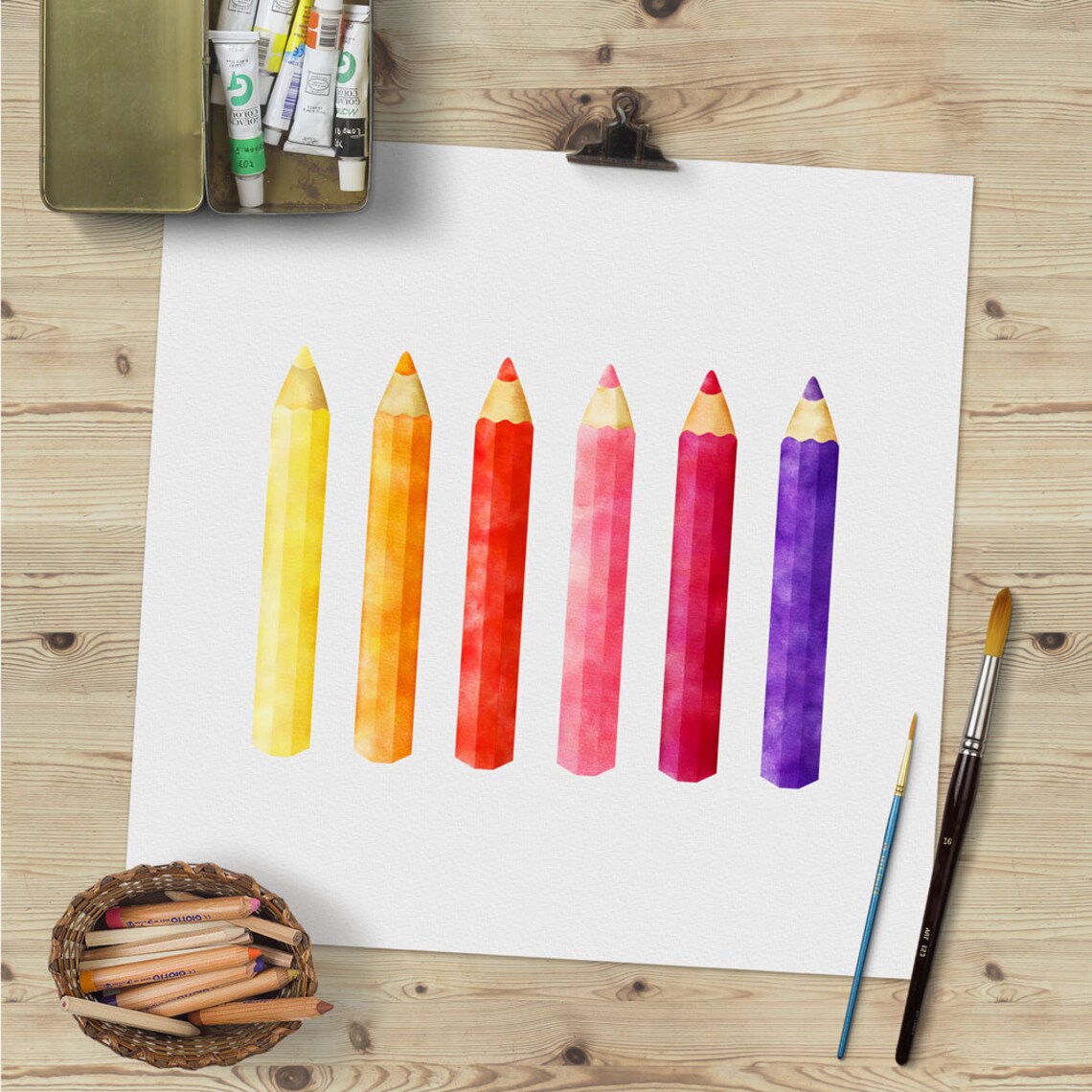 Watercolor Colored Pencils Clipart Watercolor School Clipart - Etsy