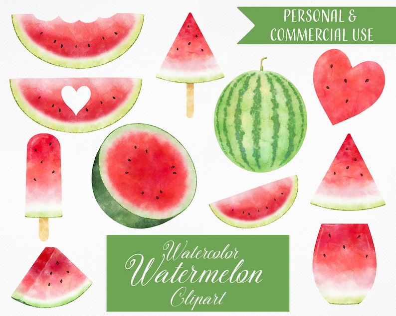 Watercolor Watermelon Clipart, Watermelon Clipart, Watercolor Summer ...