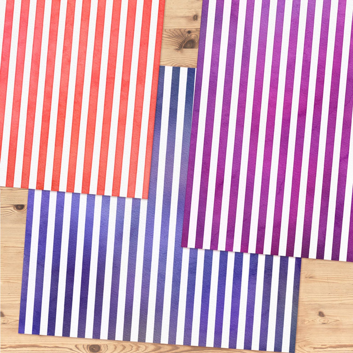 Watercolor Digital Paper, Watercolor Fall Striped Papers, 12 Digital ...