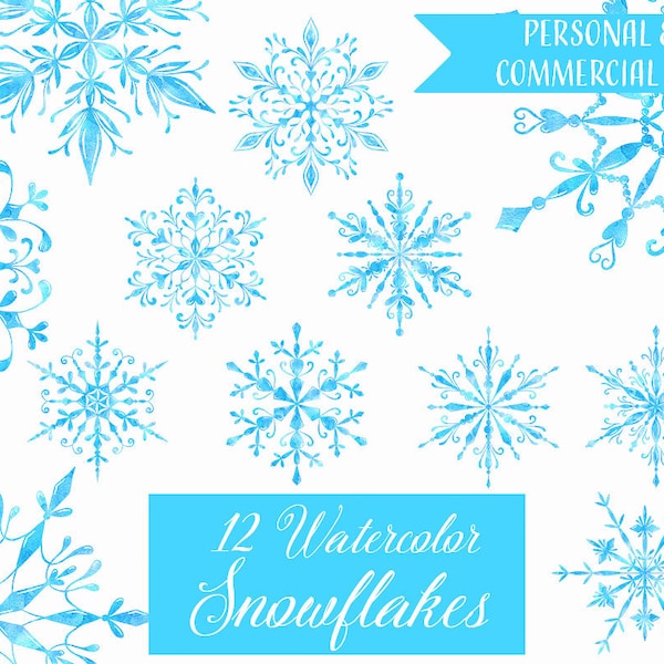 Watercolor Snowflakes Clipart - Etsy