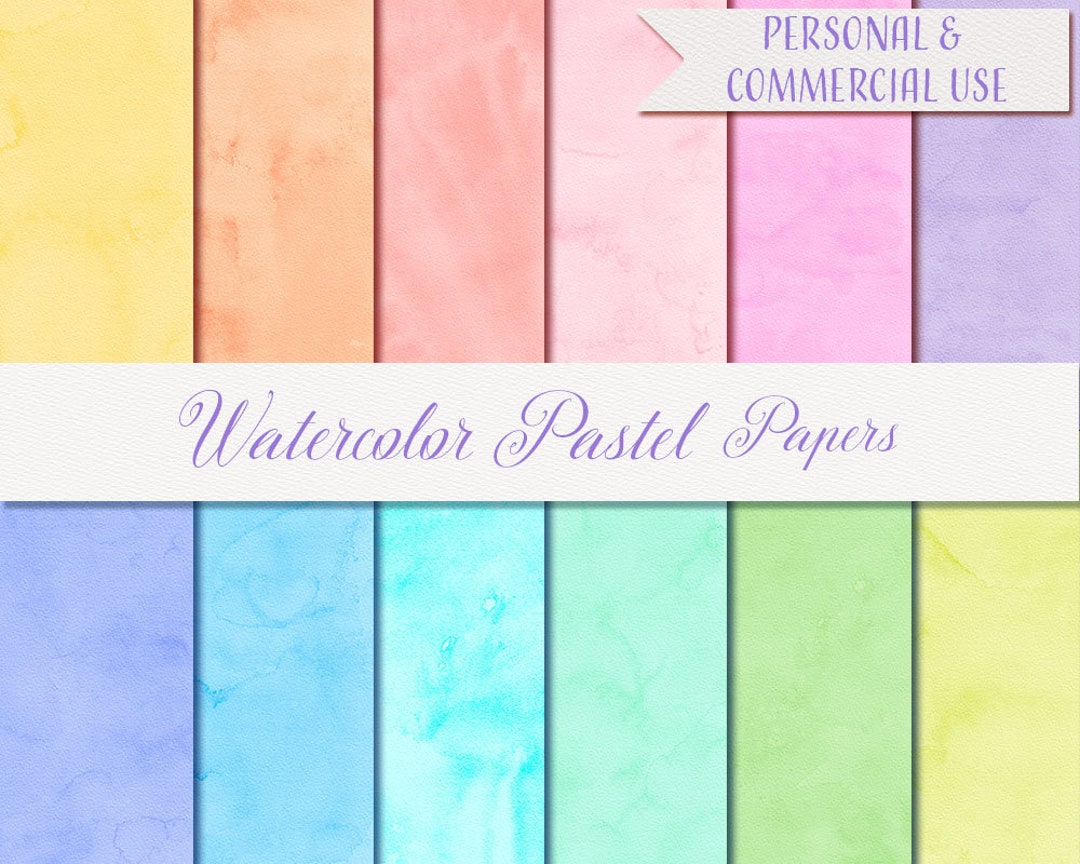 Watercolor Digital Pastel Paper Pack, 12 Papers 12" X 12", Watercolor ...