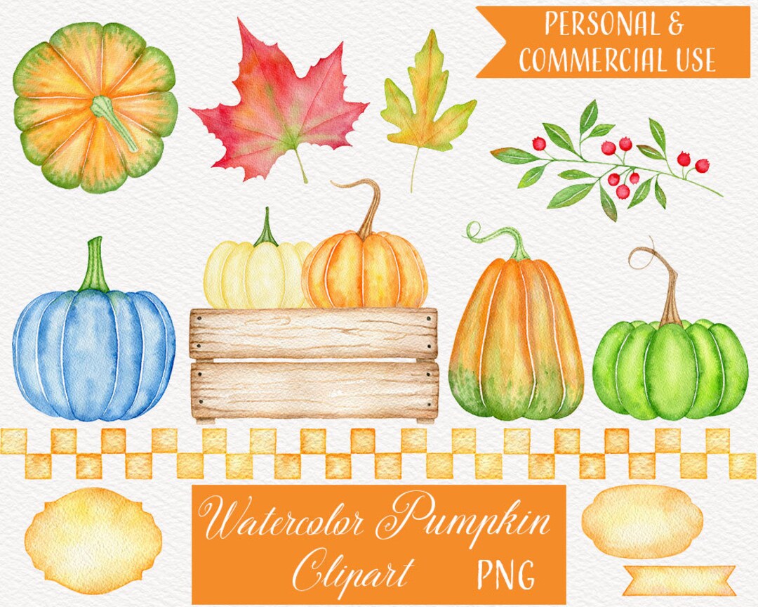 Watercolor Pumpkin Clipart Set, Fall Watercolor Clipart, Watercolor ...