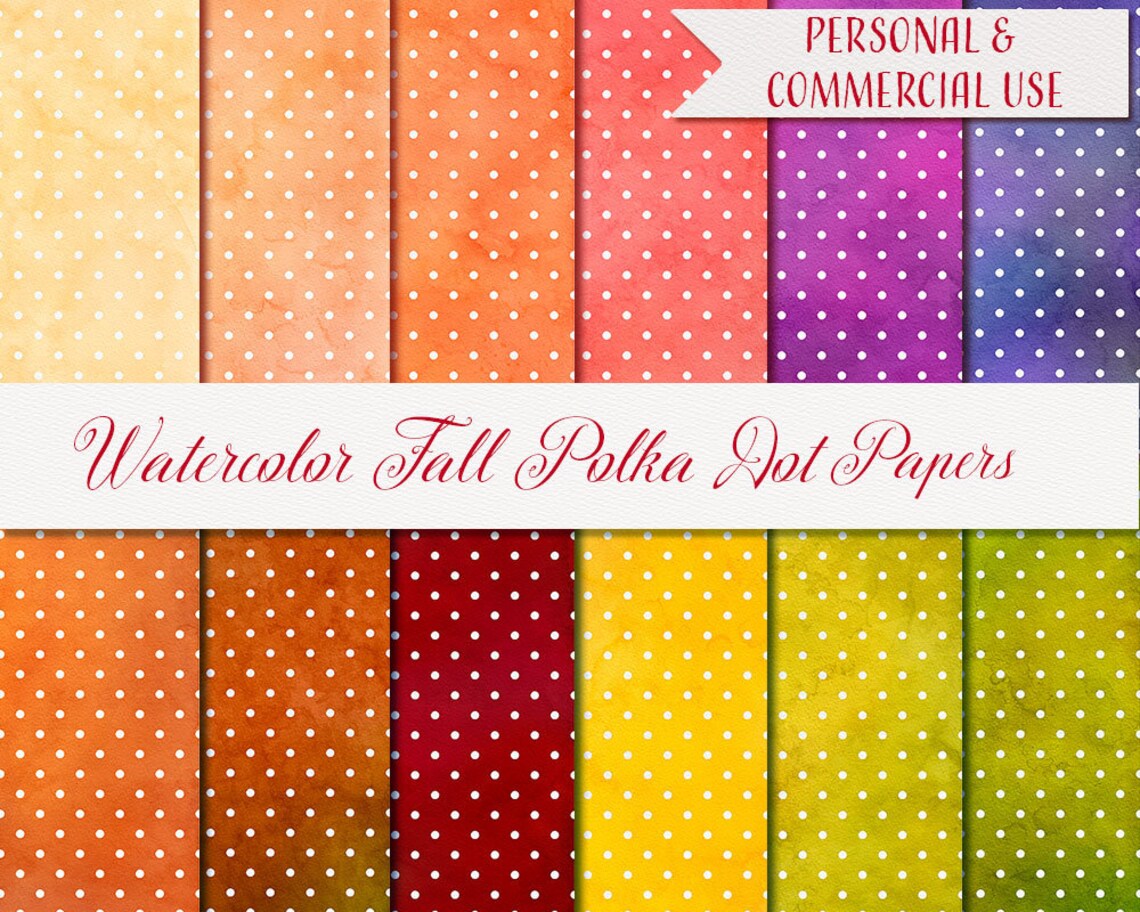 Watercolor Digital Paper Watercolor Fall Digital Polka Dot - Etsy