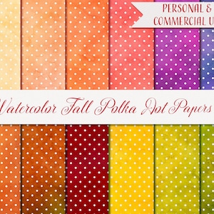 Watercolor Digital Paper, Watercolor Fall Digital Polka Dot Papers, 12 ...
