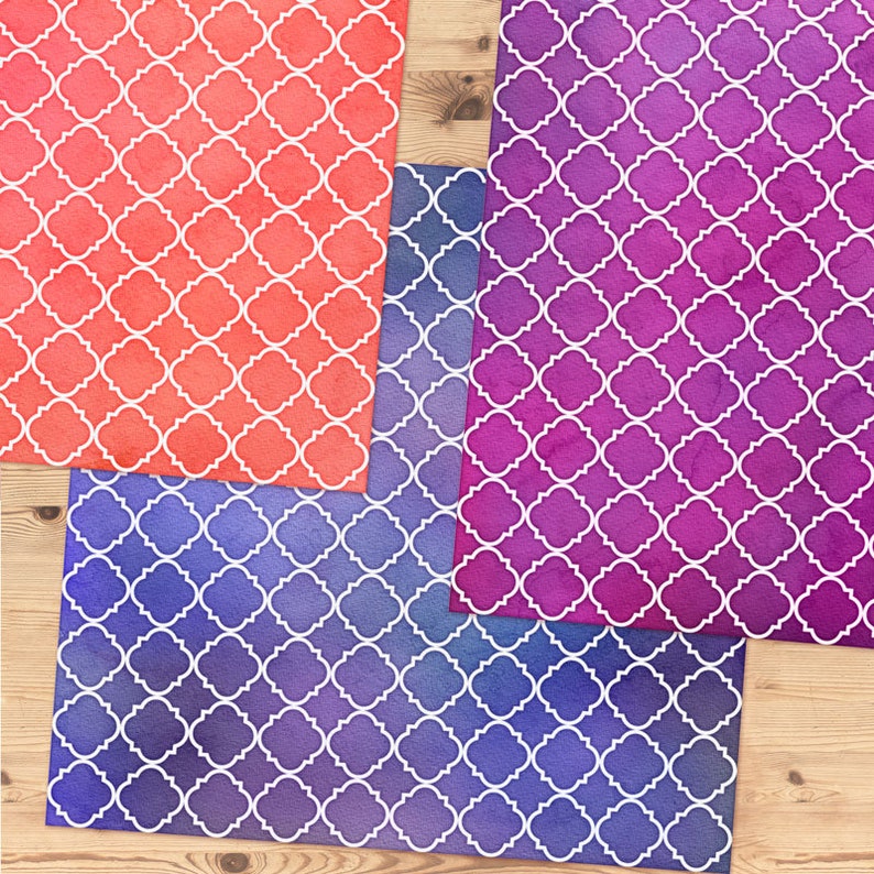 Watercolor Digital Paper, Watercolor Fall Quatrefoil Paper, 12 Digital ...