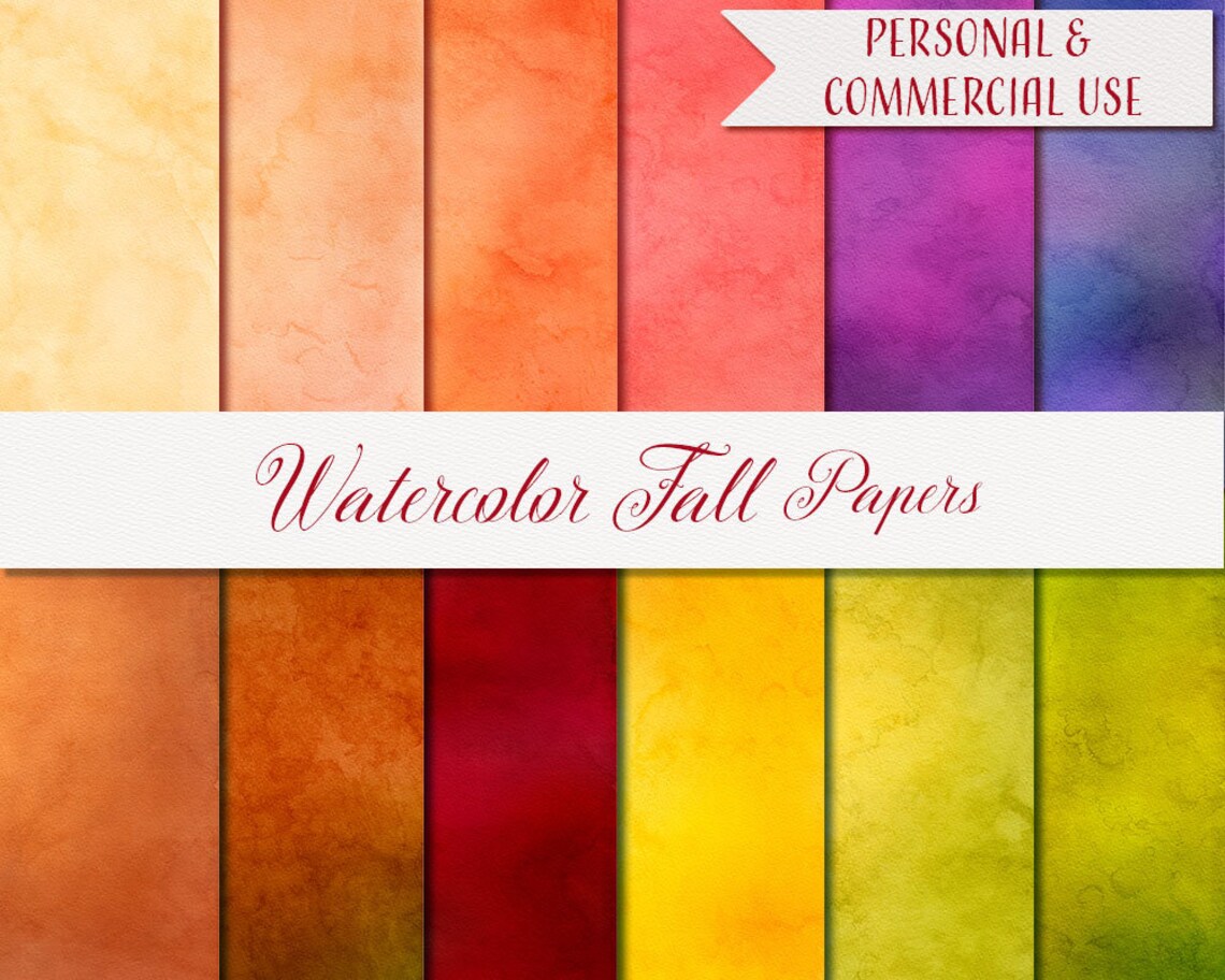 Watercolor Digital Paper, Watercolor Fall Digital Papers, Watercolor ...