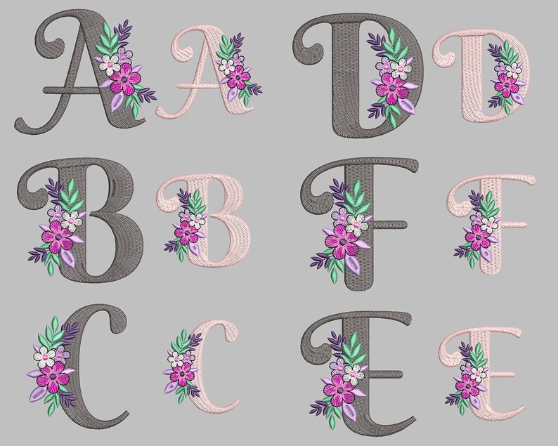 Alphabet Floral Monogram Font Machine Embroidery Design BIG PACK - Etsy