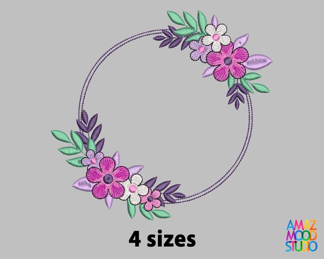 Flower Frame Floral Wreath Machine Embroidery Design - Etsy