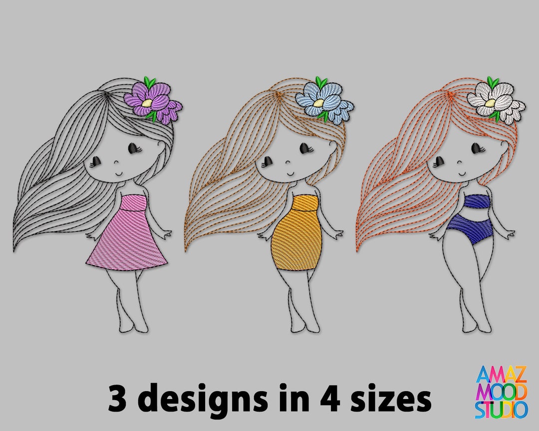 Little Cute Girl Machine Embroidery Design - Etsy