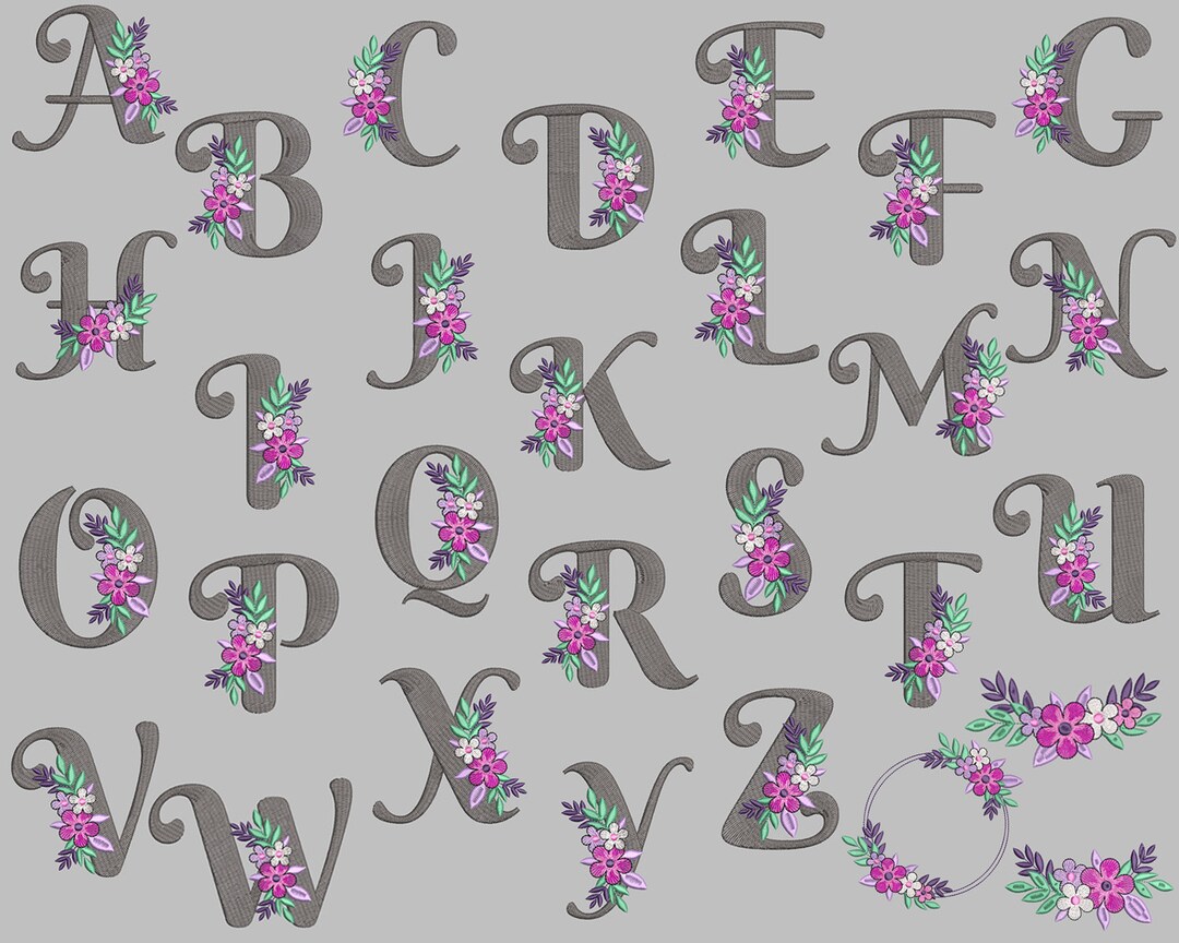 Alphabet Floral Monogram Font Machine Embroidery Design BIG PACK - Etsy