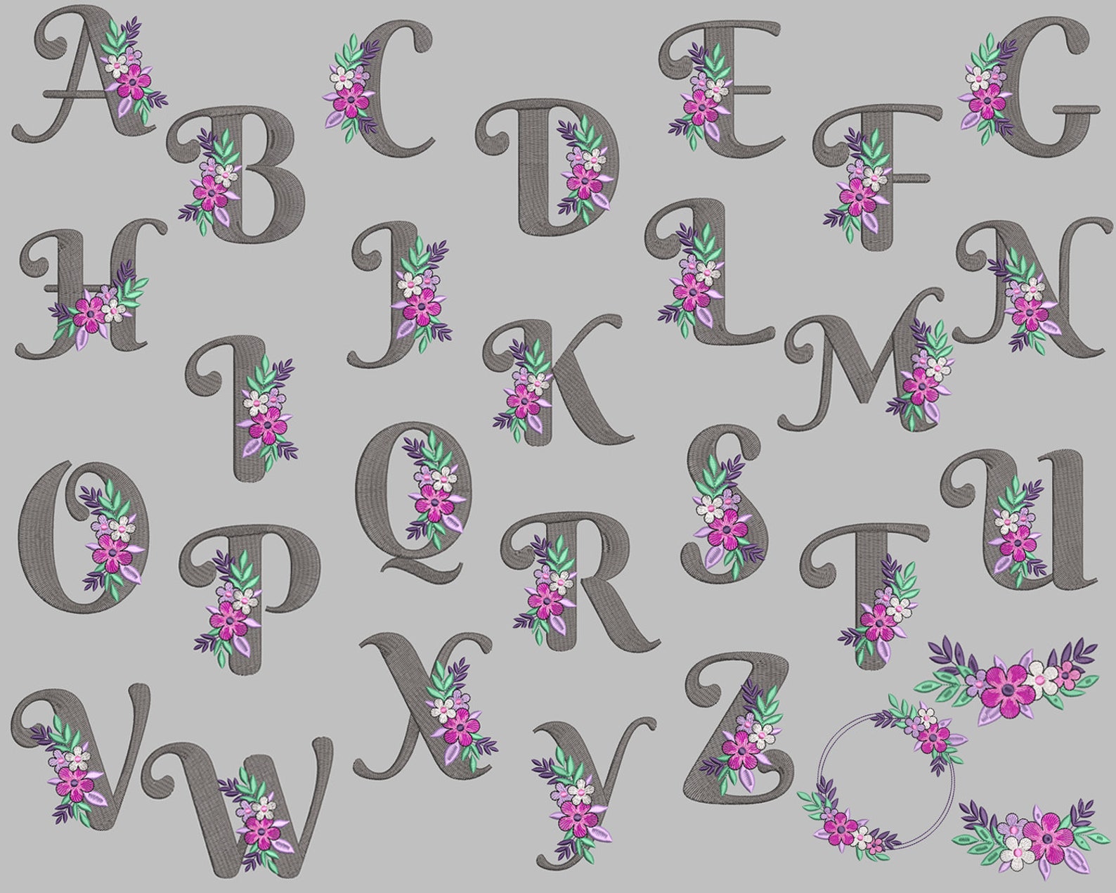 Alphabet Floral Monogram Font Machine Embroidery Design BIG - Etsy