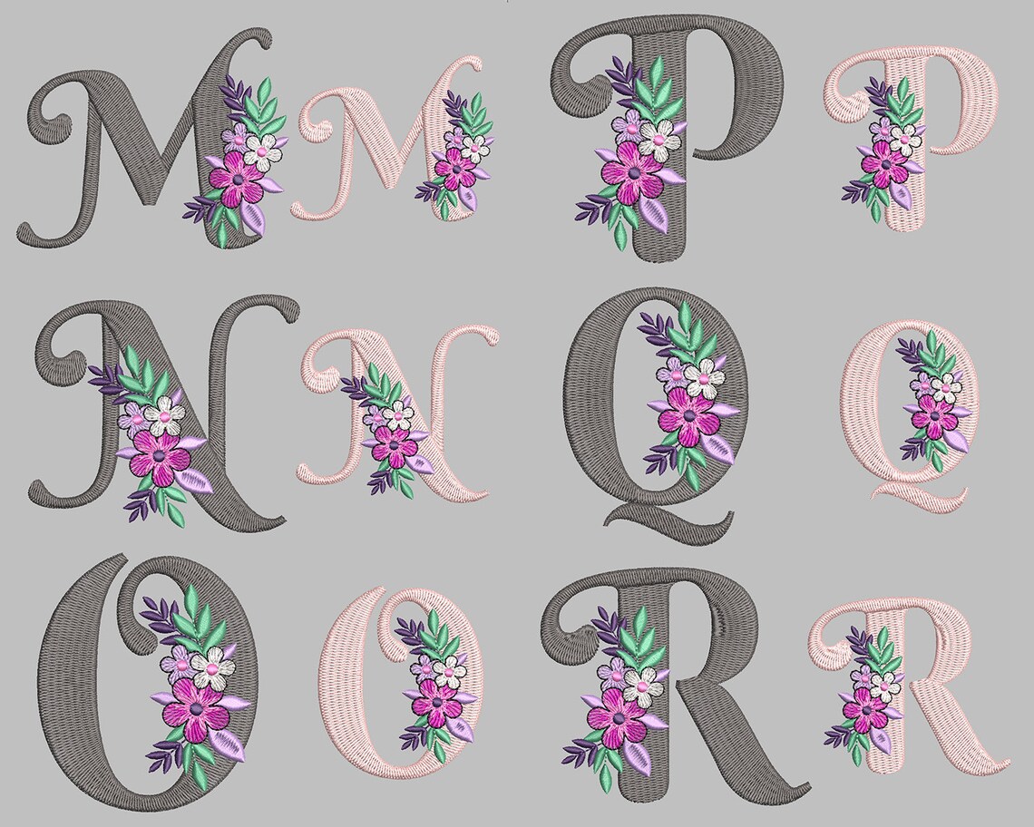Alphabet Floral Monogram Font Machine Embroidery Design BIG - Etsy