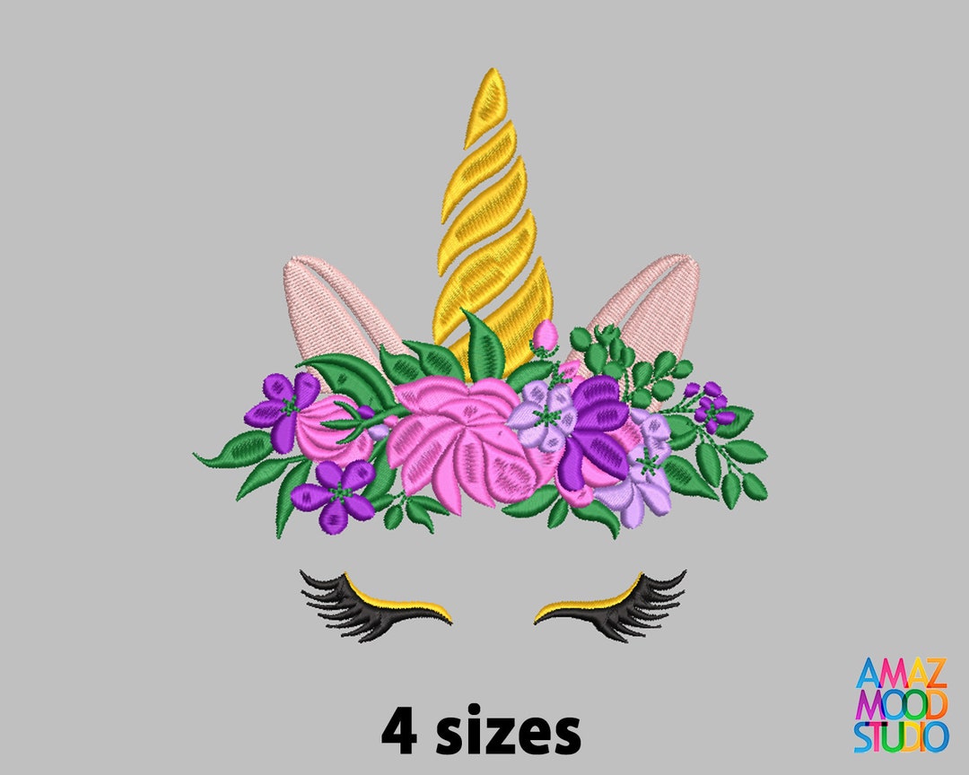 Unicorn With Flowers Machine Embroidery Design - Etsy