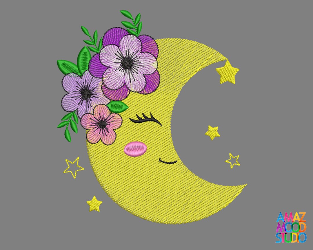 Cute Moon Machine Embroidery Design - Etsy
