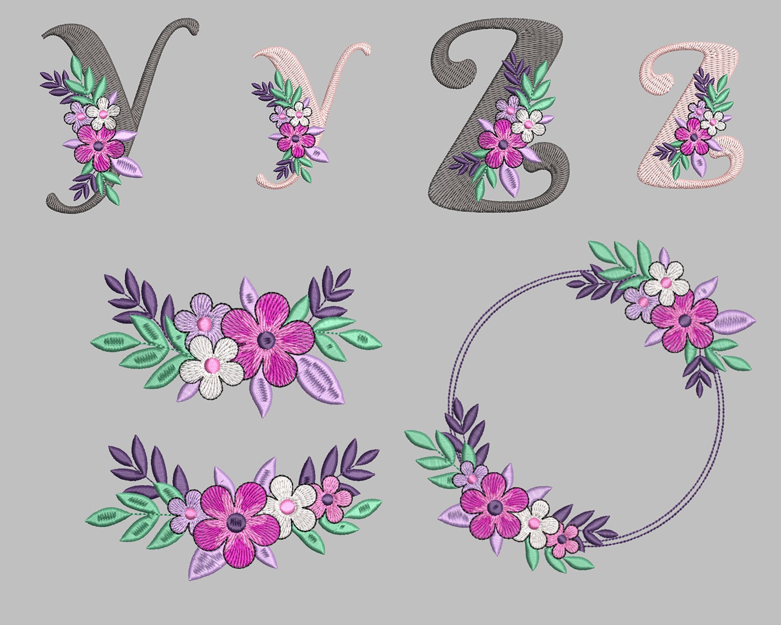 Alphabet Floral Monogram Font Machine Embroidery Design BIG - Etsy