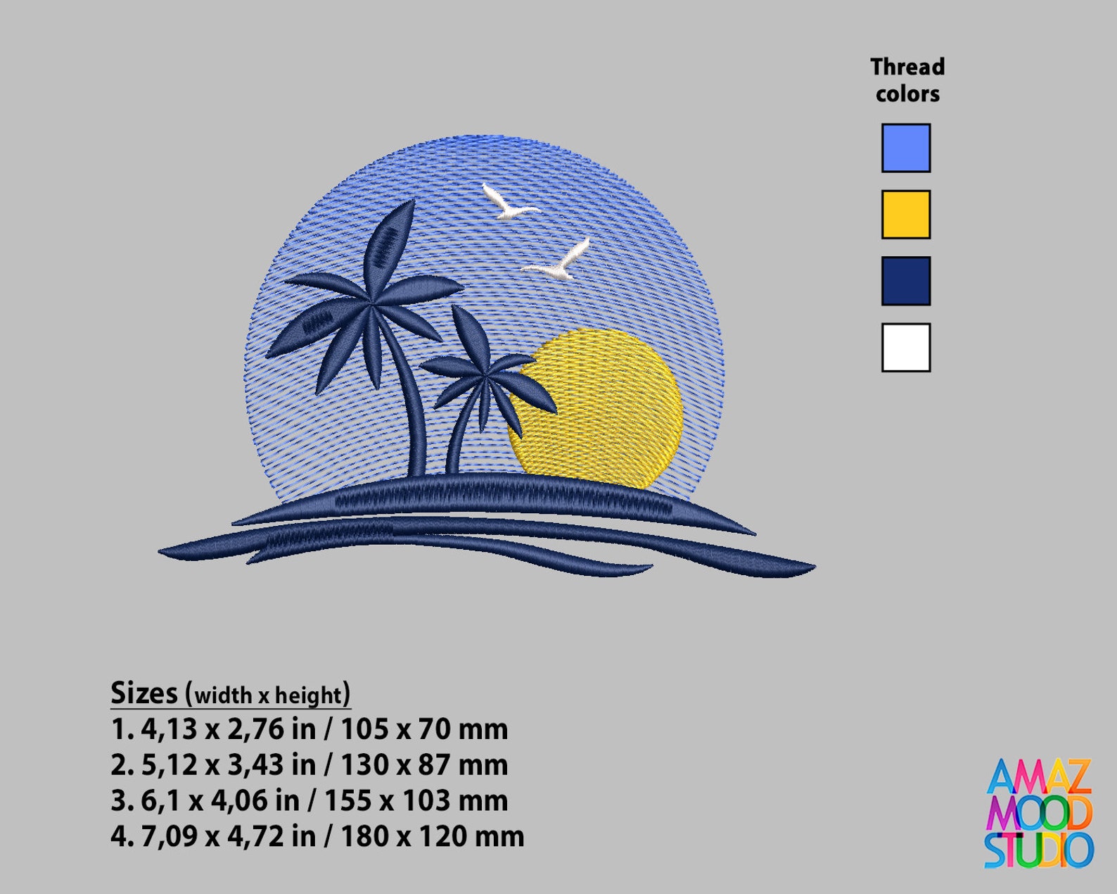 Tropical Sunset Machine Embroidery Design - Etsy
