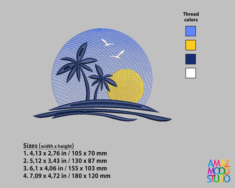Tropical Sunset Machine Embroidery Design - Etsy