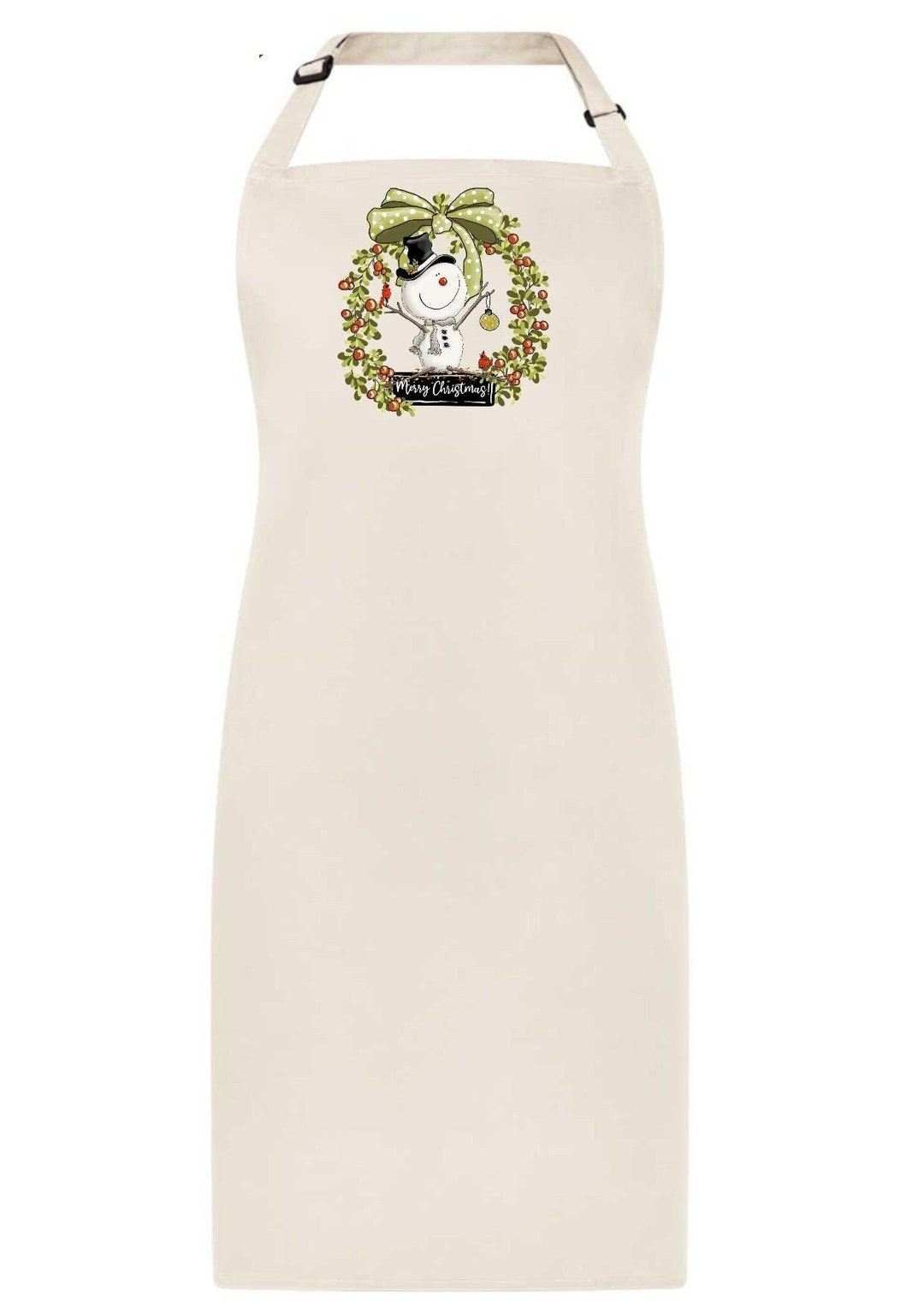 Festive Snowman Christmas Apron, Snowman Wreath Cooking Apron ...