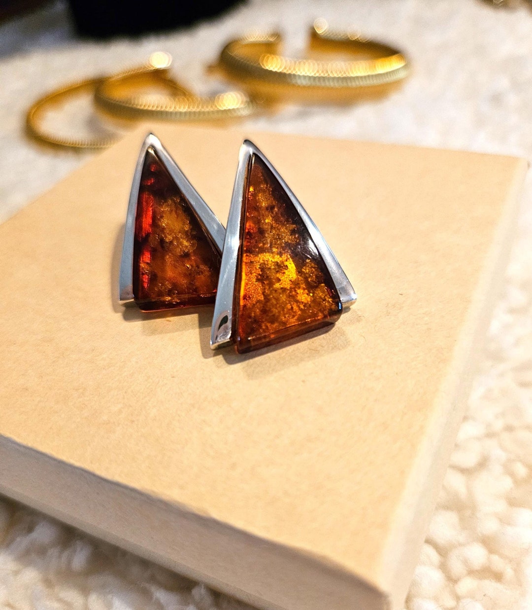Vintage Sterling Silver Baltic Amber Geo Earrings - Etsy