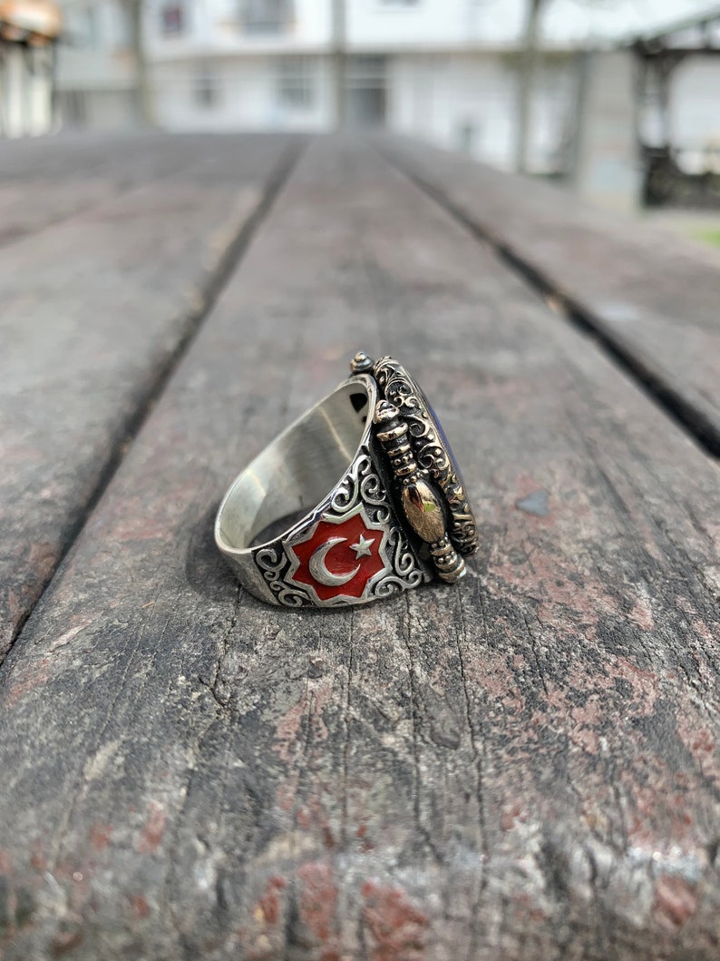 Men Ring Allah Calligraphy Bronze Blue Enamel 925 Sterling Silver ...