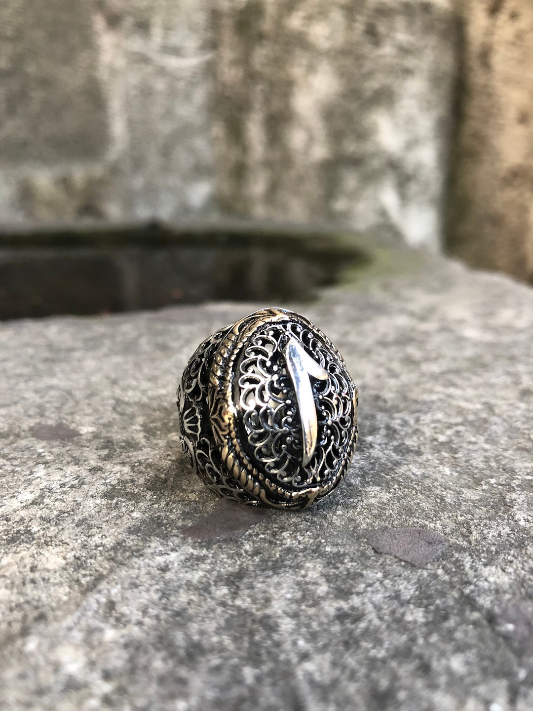 Men Ring Alif Letter Monogram 925 Sterling Silver Islamic Arabic Muslim ...