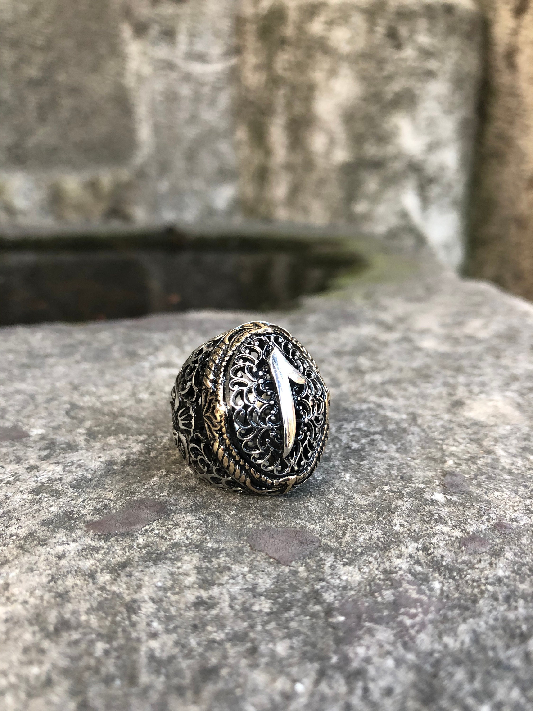 Men Ring Alif Letter Monogram 925 Sterling Silver Islamic Arabic Muslim ...