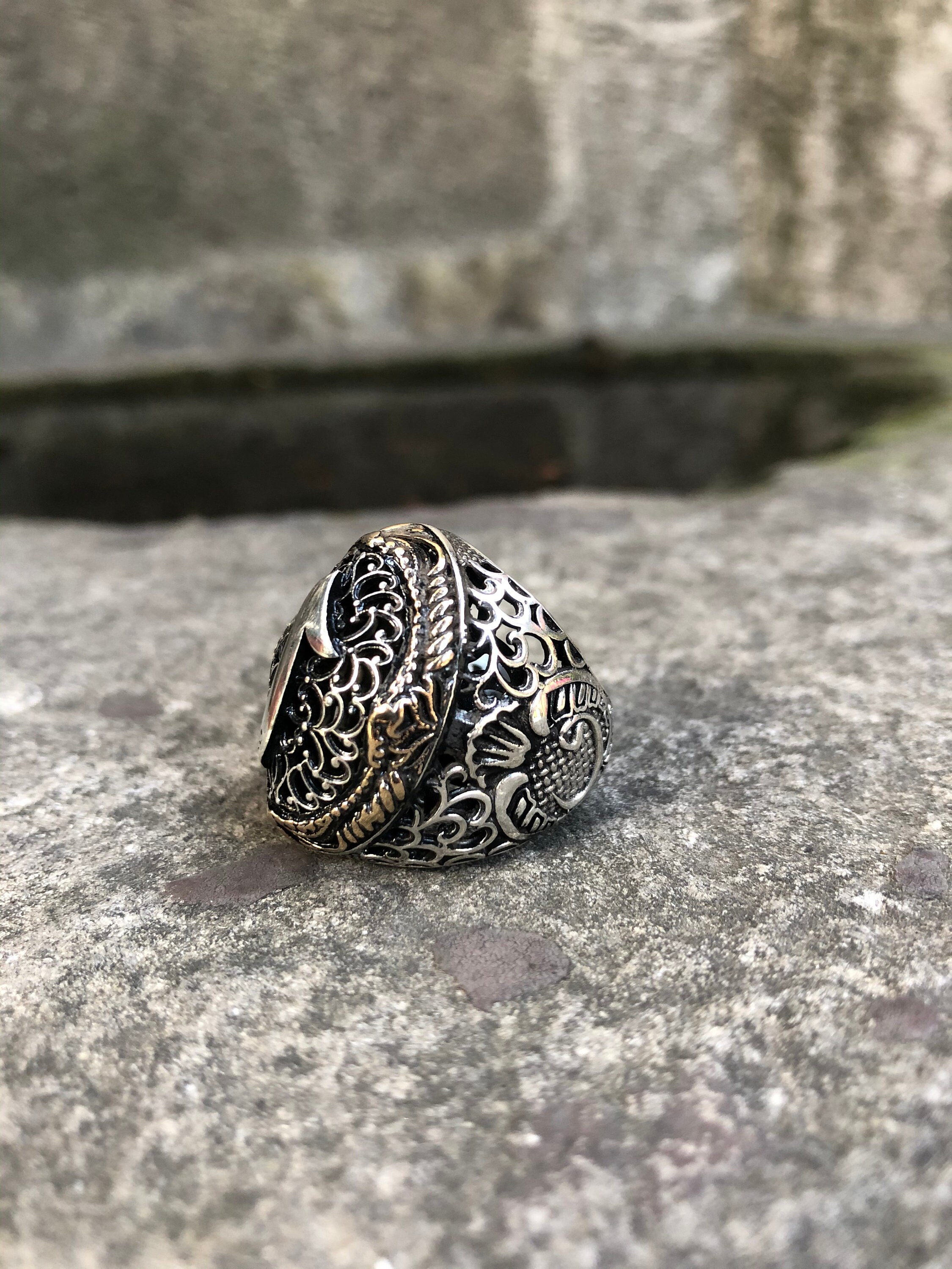 Men Ring Alif Letter Monogram 925 Sterling Silver Islamic Arabic Muslim ...