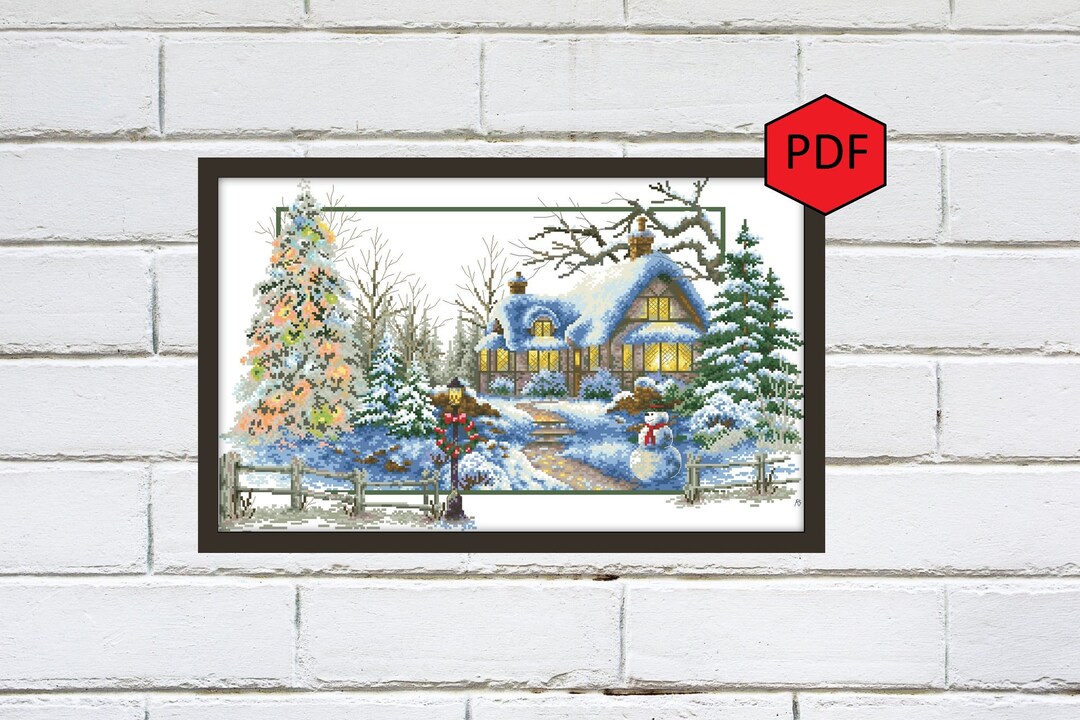 Winter Landscape Cross Stitch Pattern Pdf, Winter House Cross Stitch ...