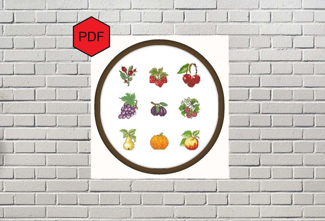 Fruits Cross Stitch Pattern Pdf, Kitchen Cross Stitch Sampler, Vegan ...