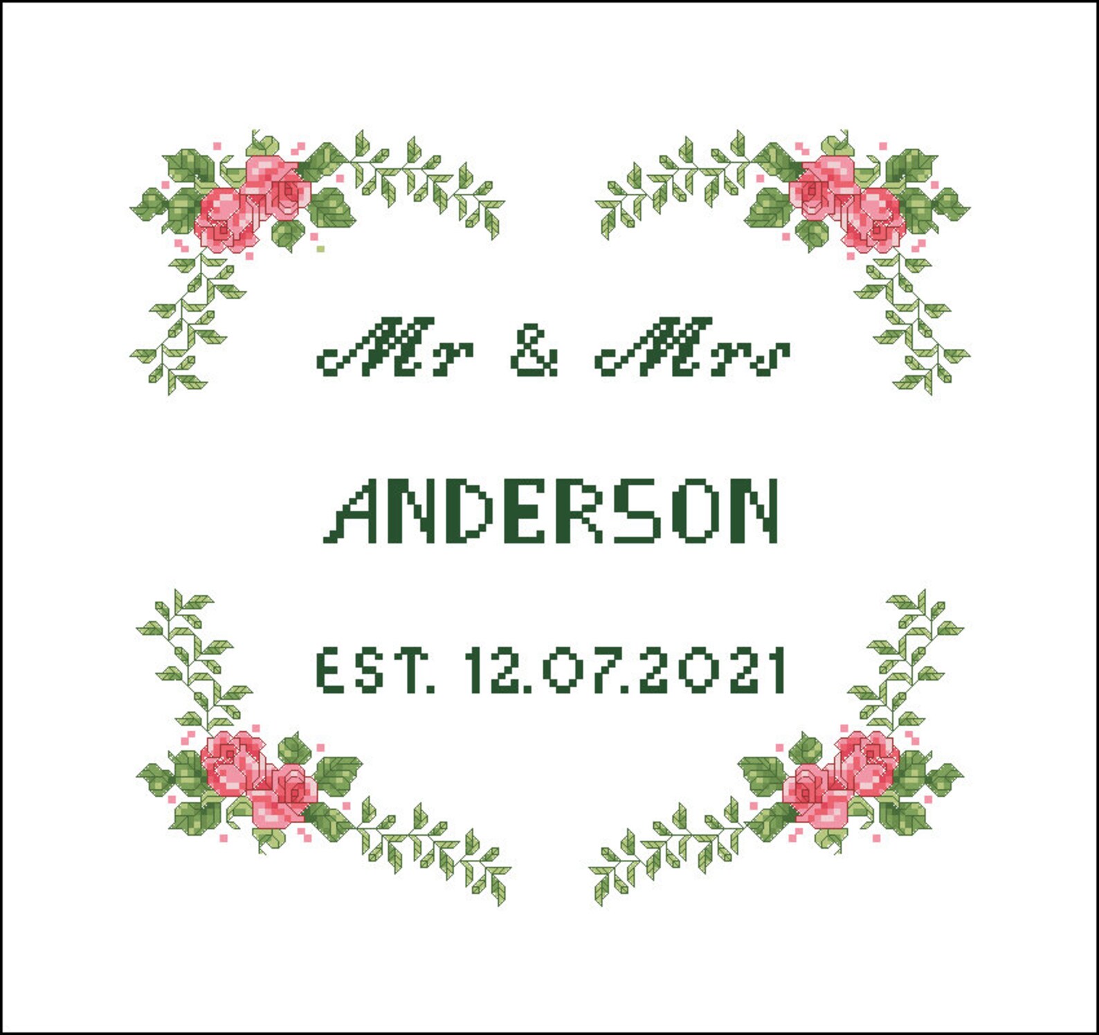 Personalized Wedding Cross Stitch Pattern Pink Rose - Etsy