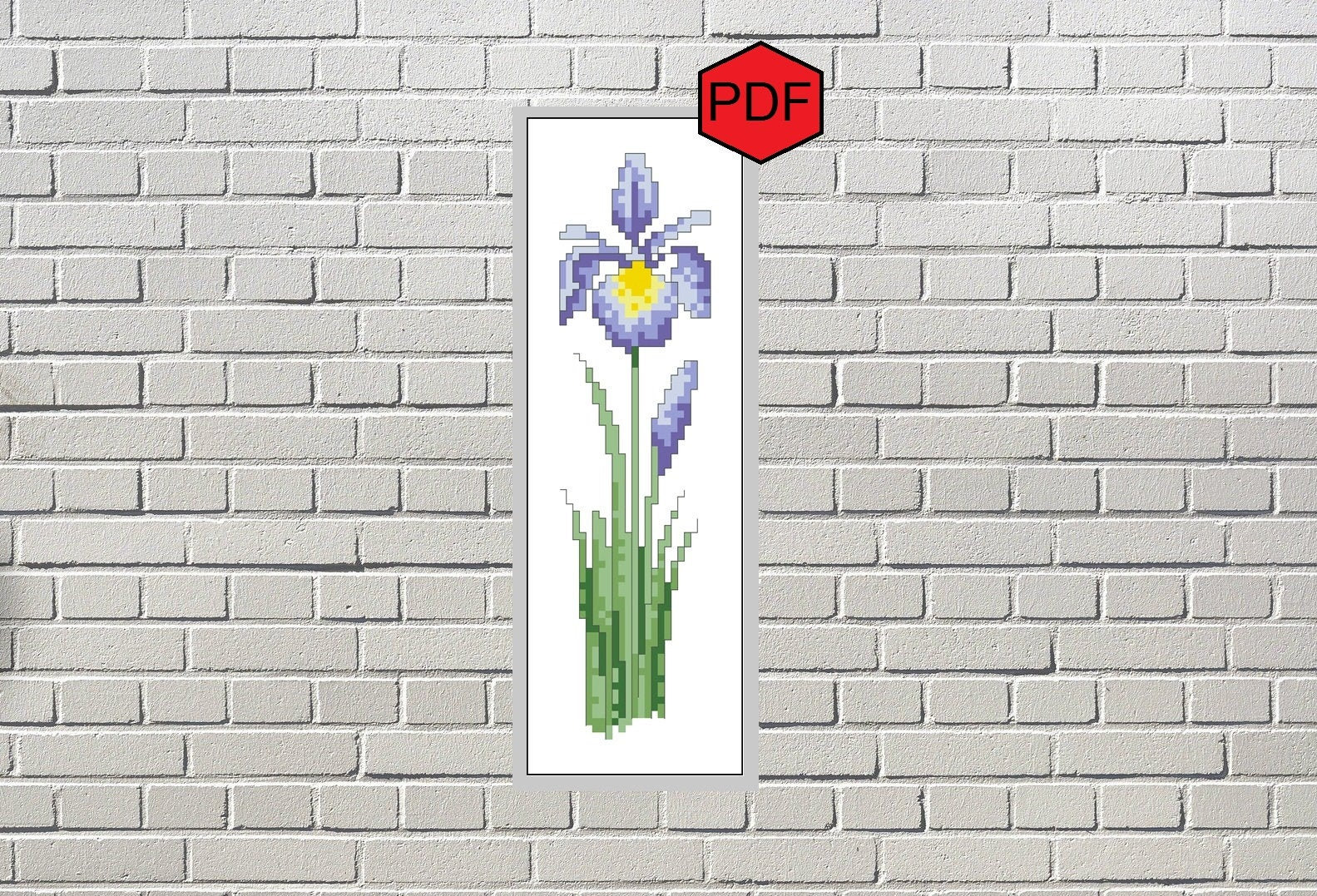 Blue iris bookmark cross stitch pattern pdf Summer flowers | Etsy