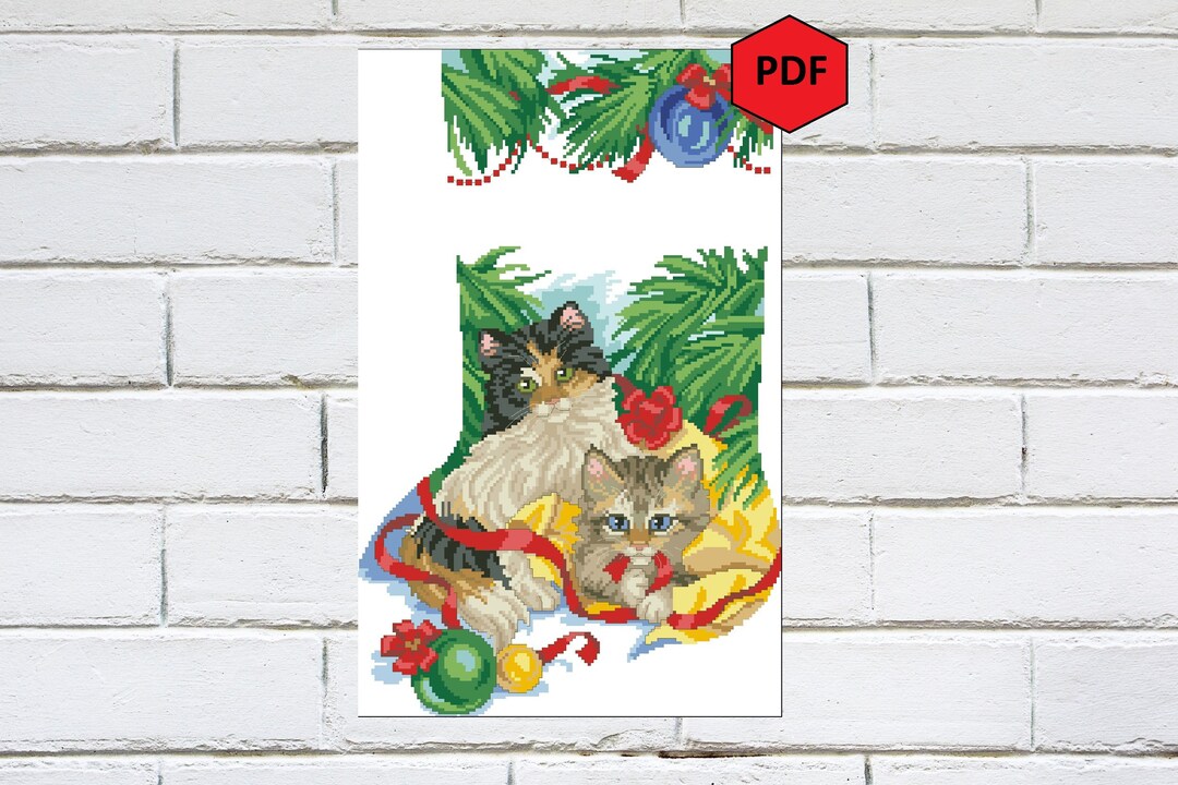 Kittens Stocking Cross Stitch Pattern Pdf, Christmas Stocking Cross ...