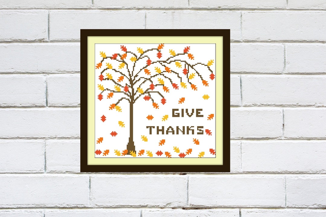 Give Thanks Cross Stitch Pattern Pdf Autumn Tree Cross Stitch - Etsy