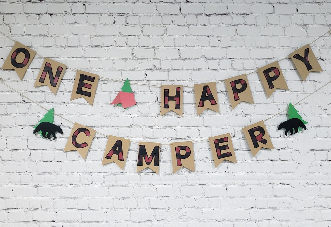 One Happy Camper Banner. Lumberjack Banner. Camping Birthday - Etsy