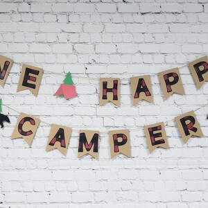 One Happy Camper Banner. Lumberjack Banner. Camping Birthday Banner ...