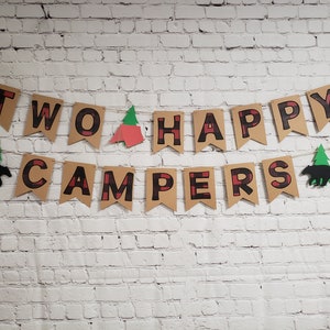 Two Happy Campers Banner. Lumberjack Banner. Camping Birthday Banner ...