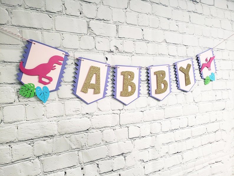 Personalized Dinosaur Name Banner. Girl Dinosaur Banner. Dino Party ...