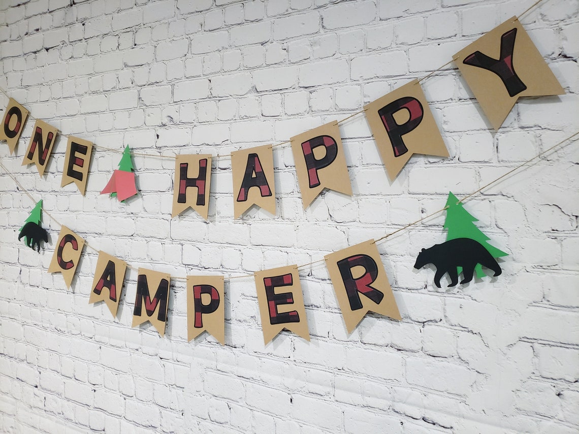 One Happy Camper Banner. Lumberjack Banner. Camping Birthday - Etsy