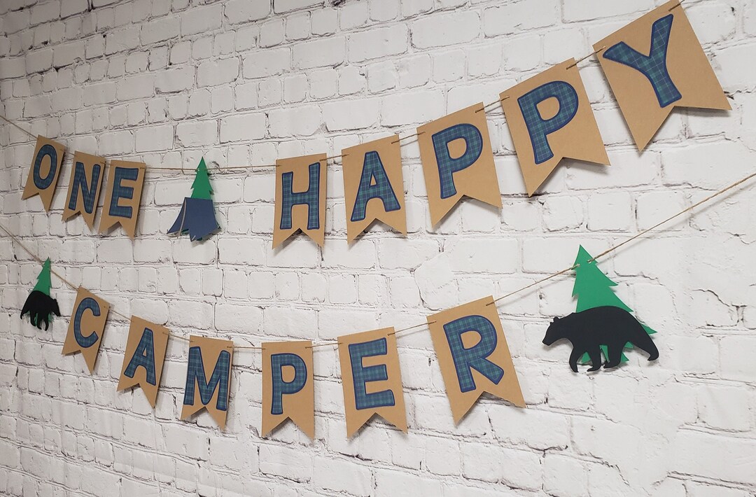 One Happy Camper Banner. Lumberjack Banner. Camping Birthday Banner ...