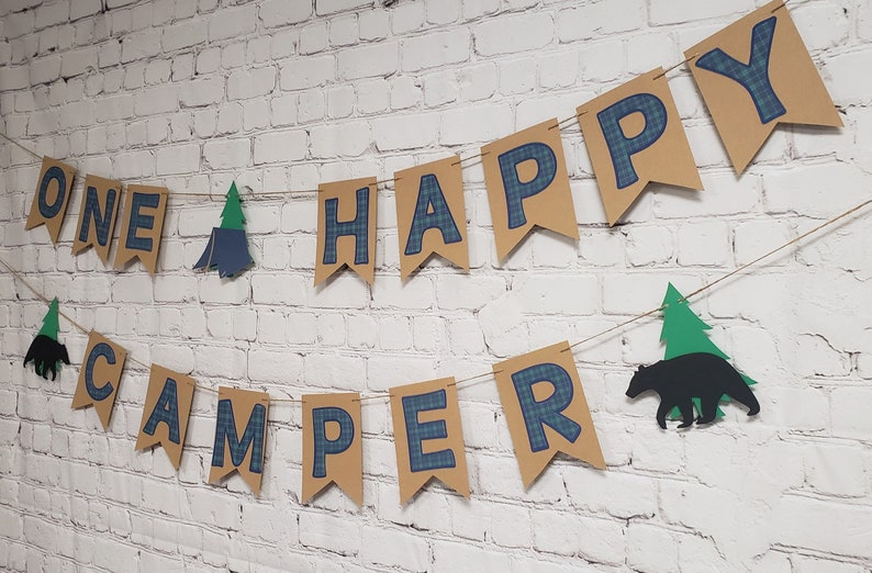 One Happy Camper Banner. Lumberjack Banner. Camping Birthday - Etsy