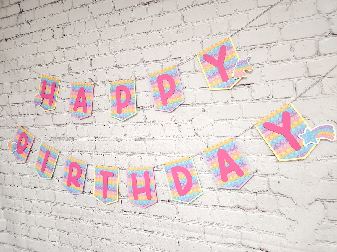 Pop It Theme Happy Birthday Banner. Pop It Birthday Party. Popit Banner ...