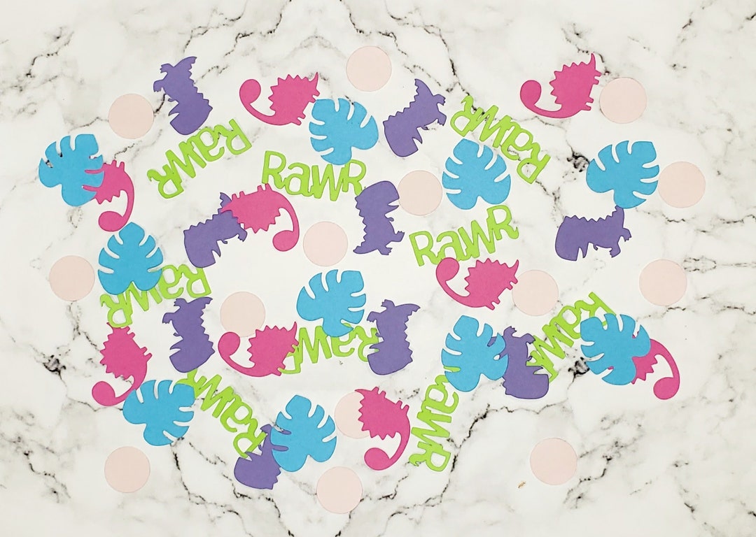 Dinosaur Happy Birthday Confetti. Girl Dinosaur Decor. Dino Party ...