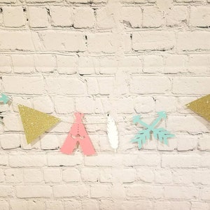Boho Teepee Garland: Coral, Mint, Gold Party Decorations - Etsy