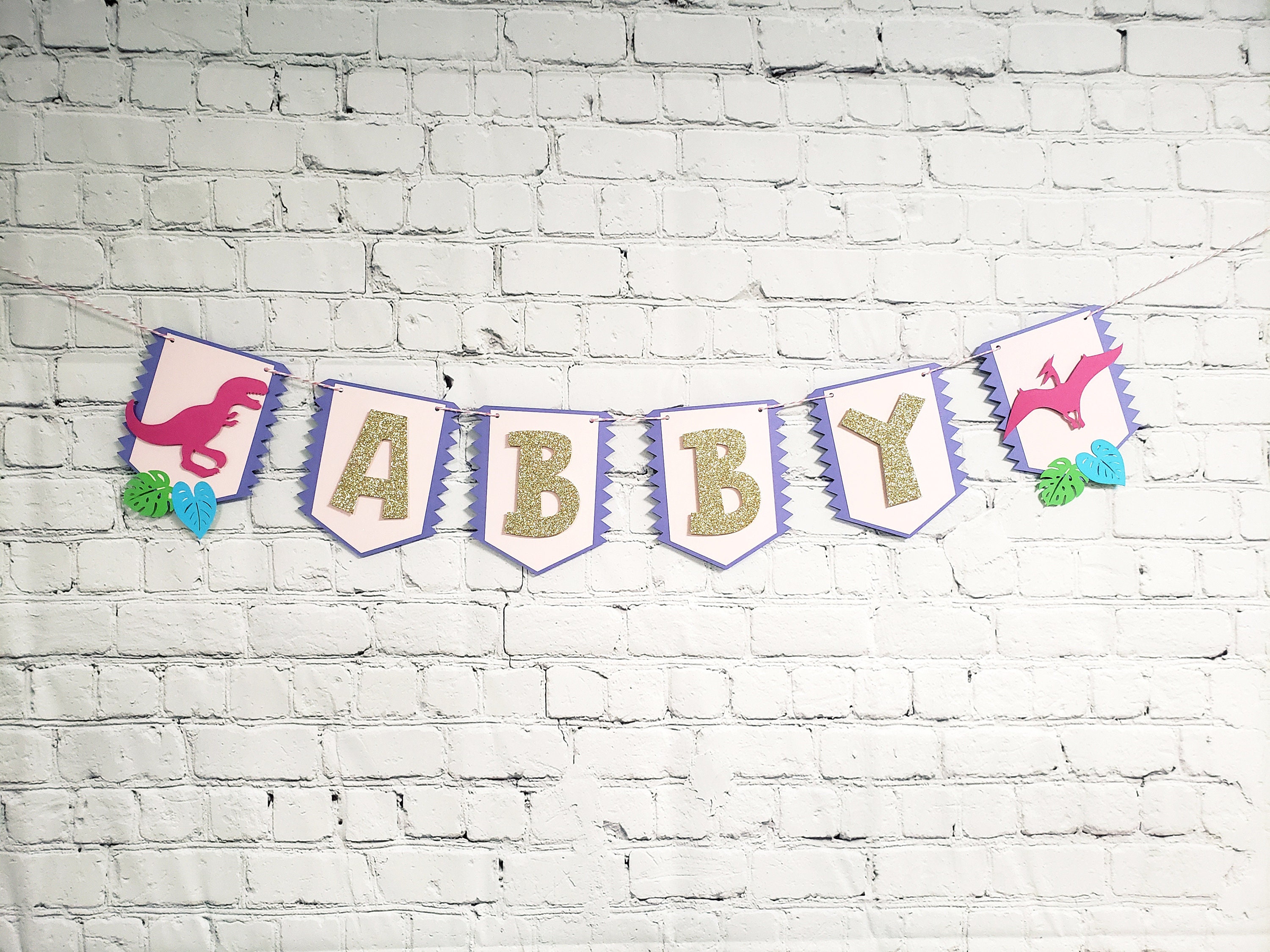 Personalized Dinosaur Name Banner. Girl Dinosaur Banner. Dino Party ...