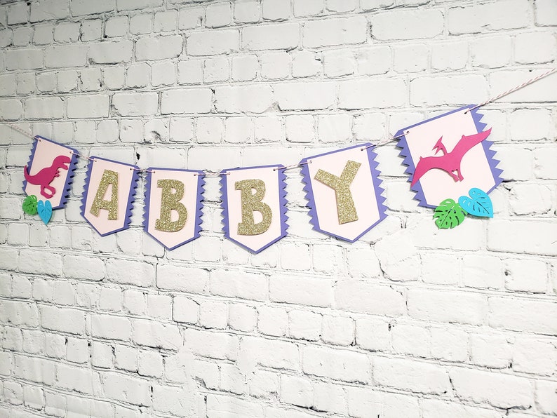 Personalized Dinosaur Name Banner. Girl Dinosaur Banner. Dino Party ...