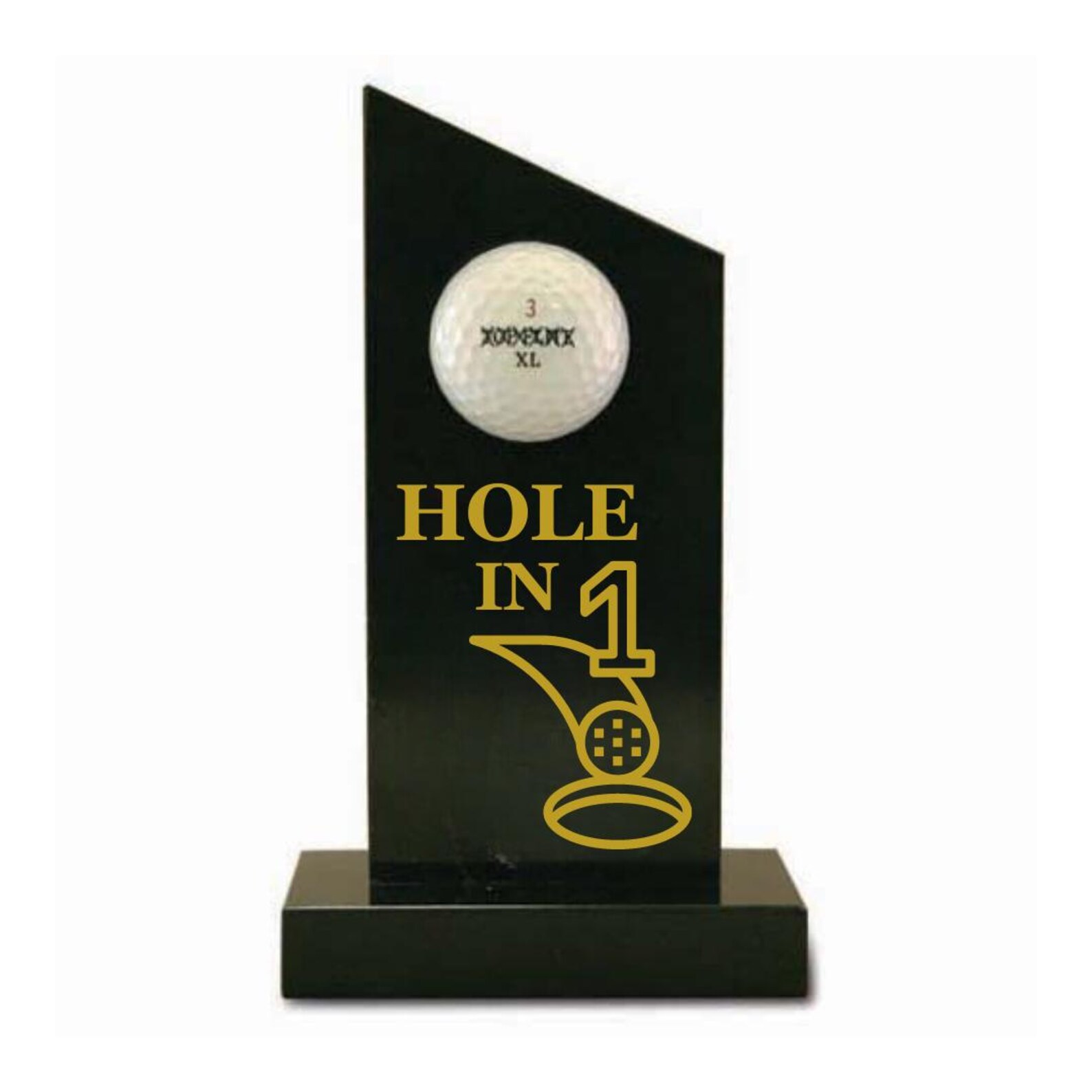 HOLE IN 1 Jet Black Marble Beveled Plaque Golf Award [with Golf Ball ...