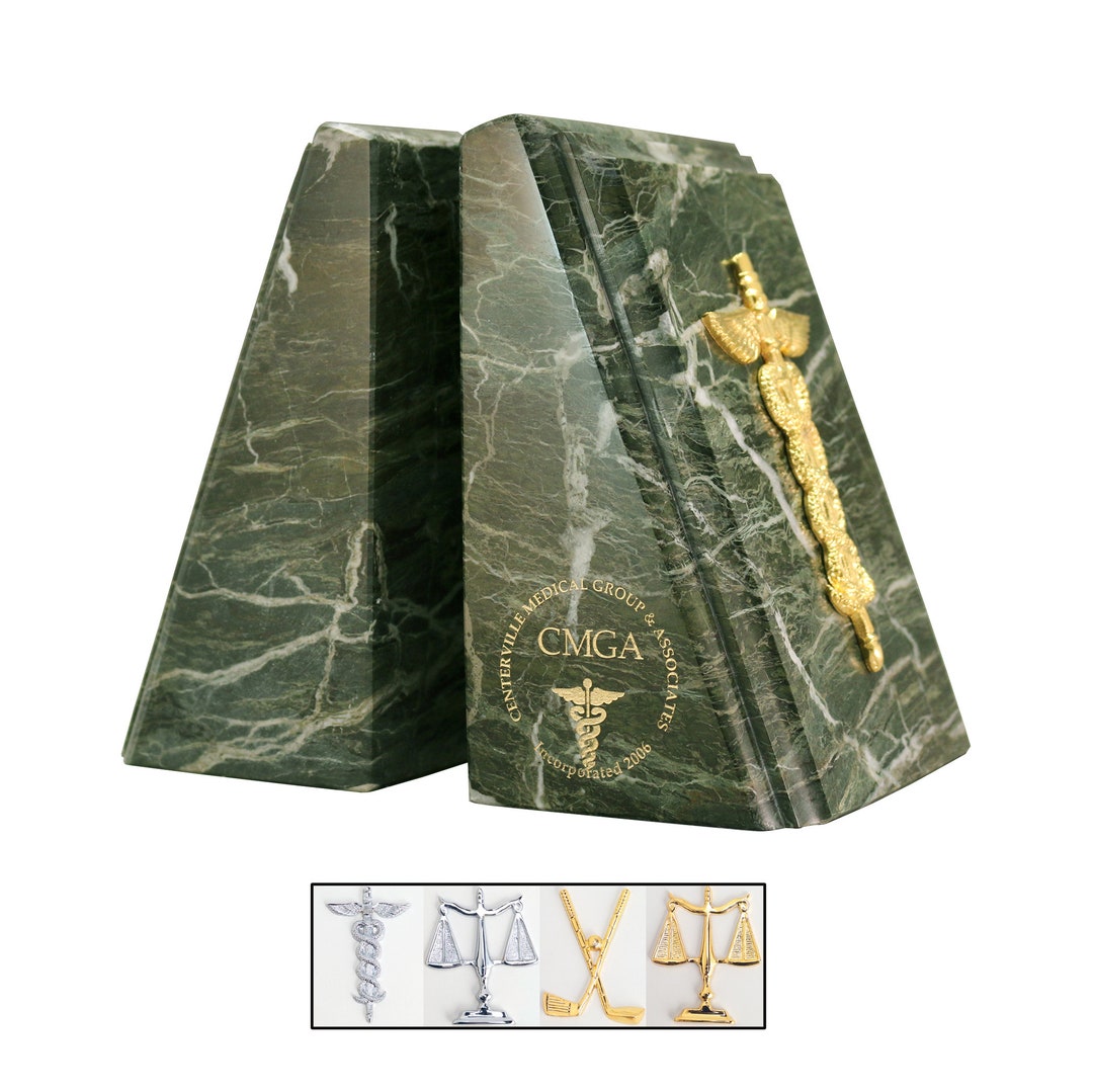 5" Jade Green Marble Bookends With Special Emblem - Etsy