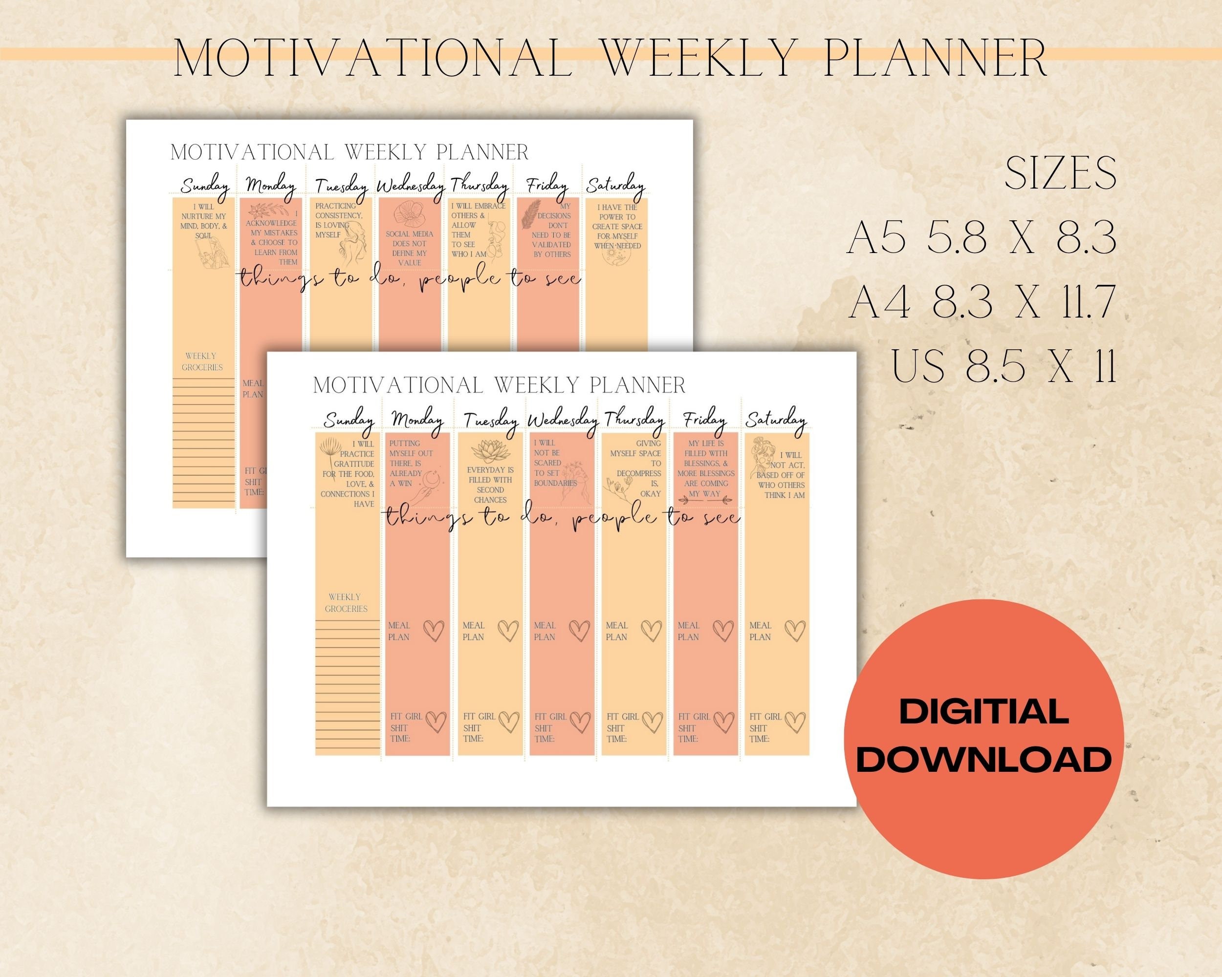 Motivational Weekly Planner Self-care Weekly Planner With - Etsy