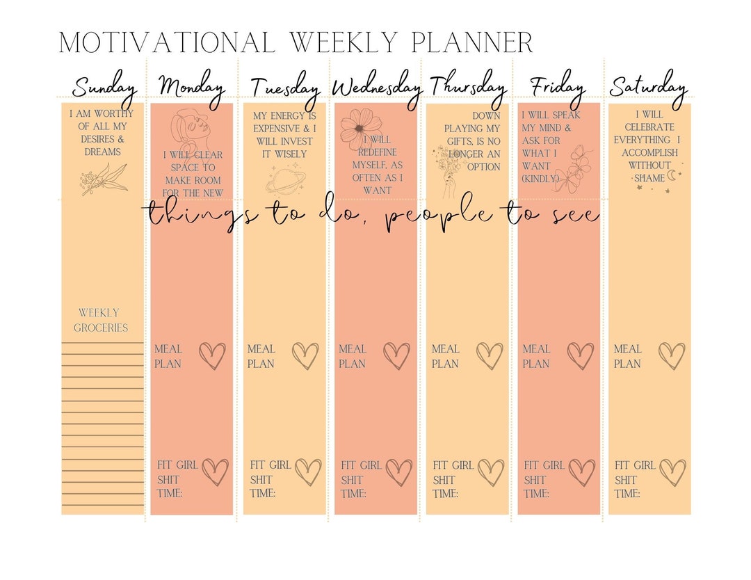 Motivational Weekly Planner, Self-care Weekly Planner With Daily ...