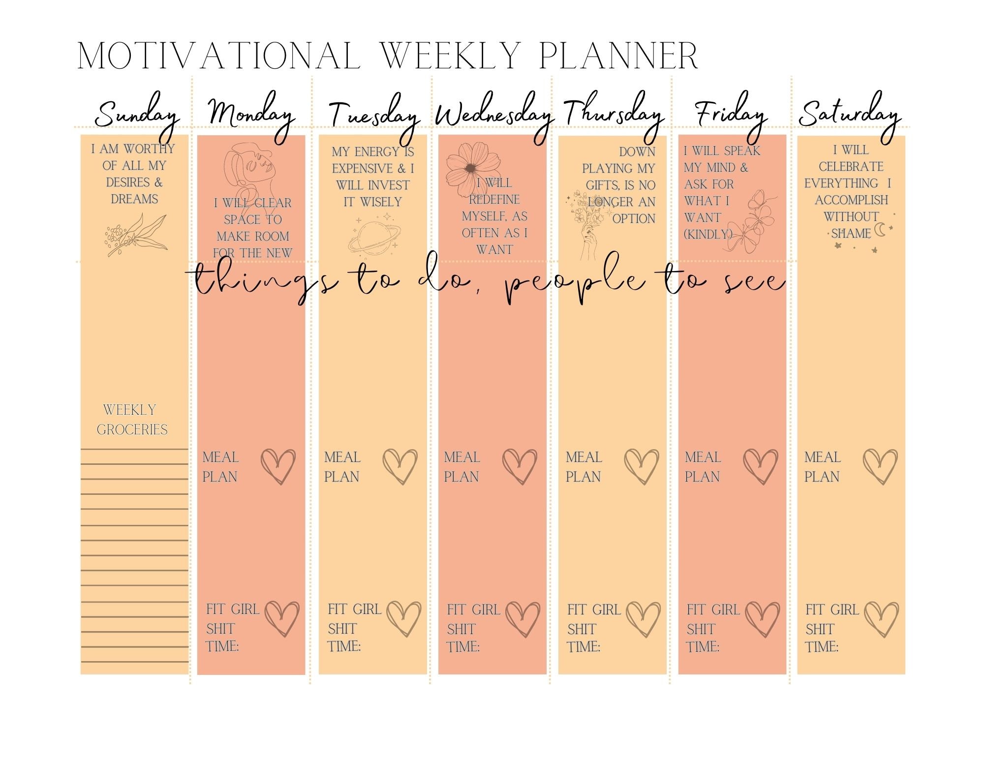 Motivational Weekly Planner, Self-care Weekly Planner With Daily ...